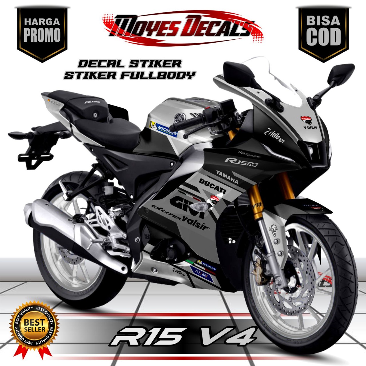 Decal R15 V4 Full body Warna Hitam Silver | Lazada Indonesia