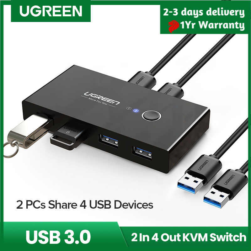UGREEN USB 3.0 Sharing Switch, 2 Computers 4-Port USB Peripheral Switcher Adapter Box Selector ...
