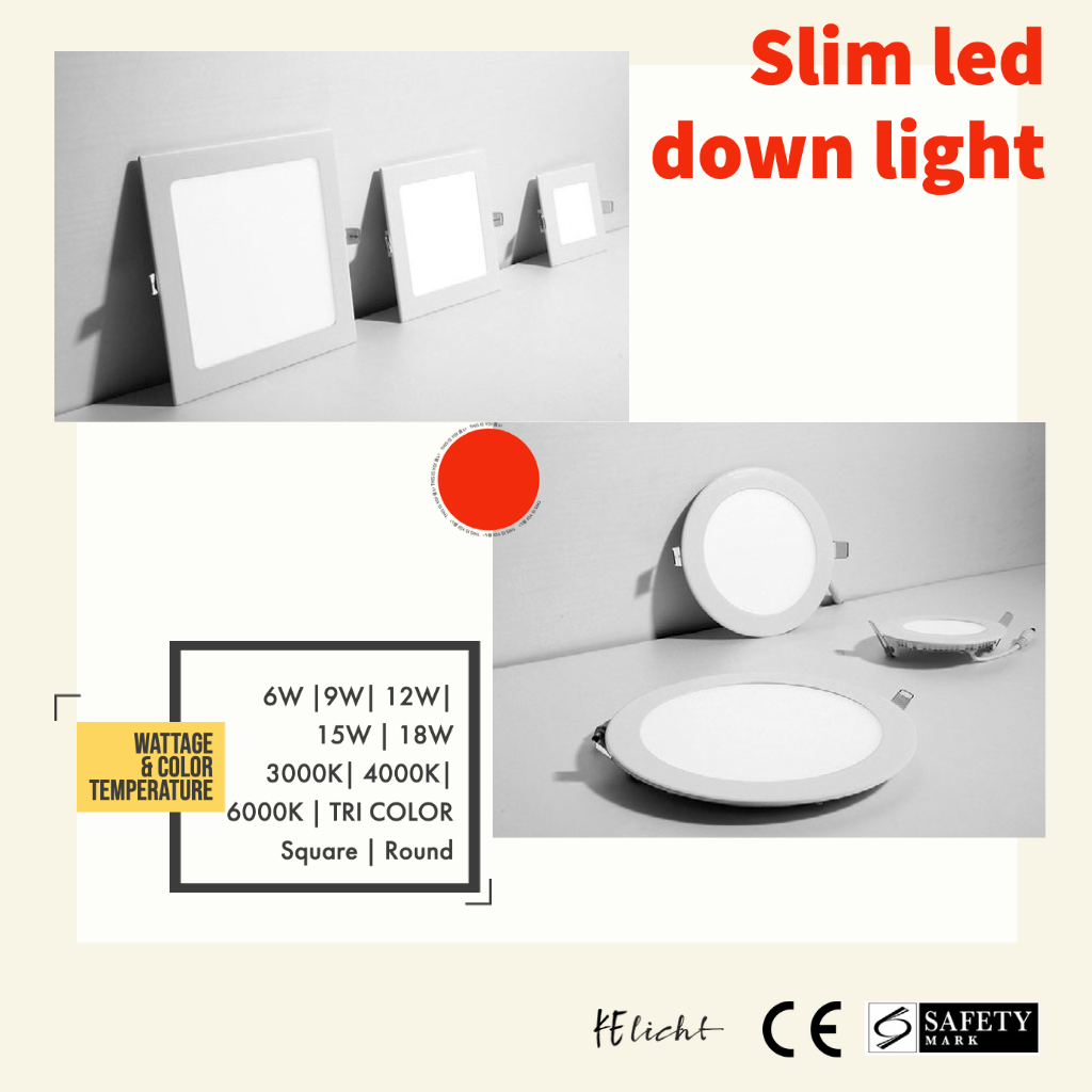 Koyama KE LICHT Slim LED downlight square round safety mark tri color6w ...