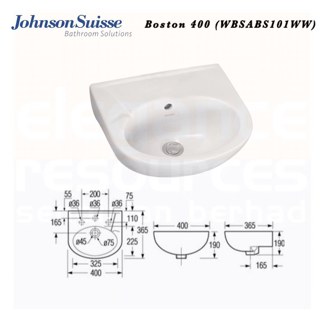 JOHNSON SUISSE BOSTON 400 WALL HUNG WASH BASIN | Lazada