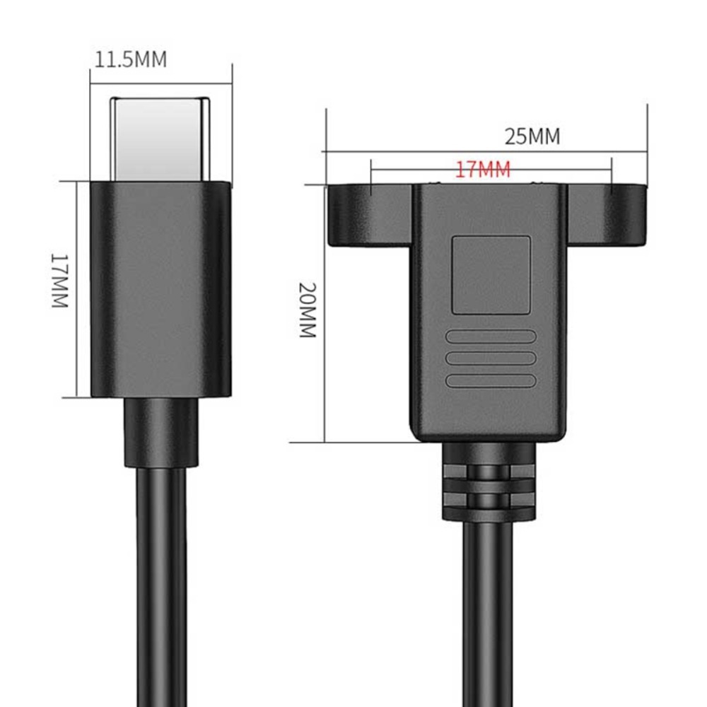 Black 0.3m/0.5m/1m/.5m With Screw Hole Type C Panel Mount USB3. USB-C ...
