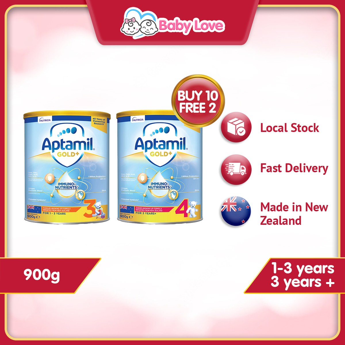 [Buy 6+6] Aptamil Gold+ Immuno-Nutrients Stage 3 + Stage 4 Growing Up Formula Milk Powder 900g ...