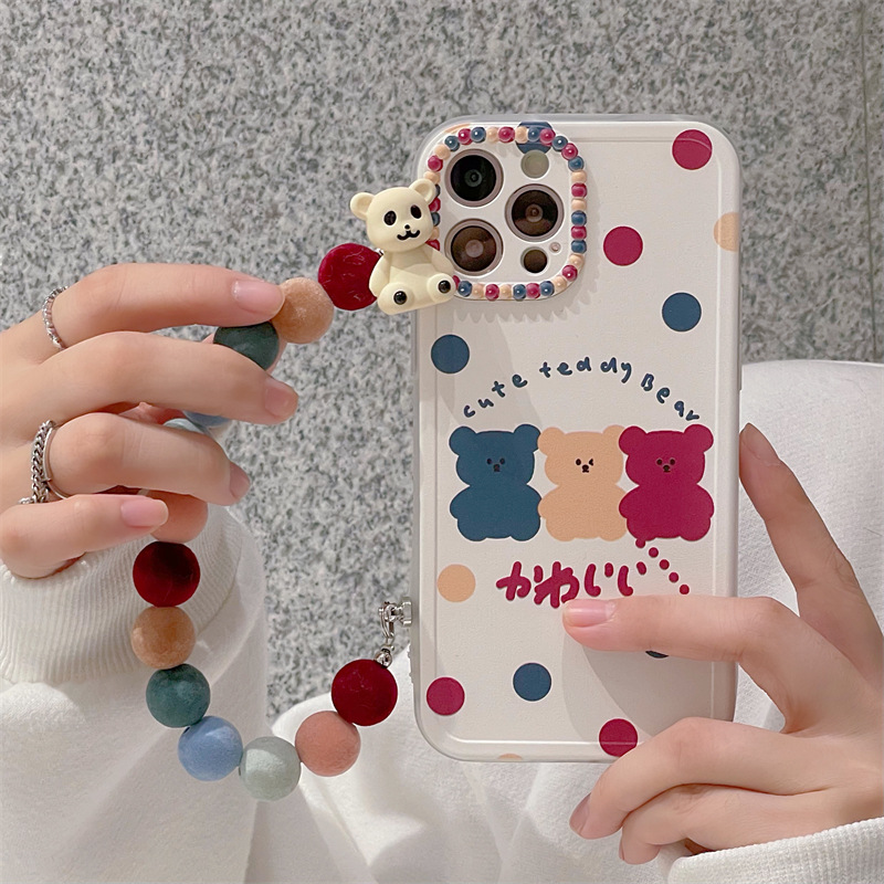 เคสหมีน้อยน่ารักสำหรับ iPhone12 สายรัดข้อมือลูกบอลสีสันสดใสสำหรับ ...