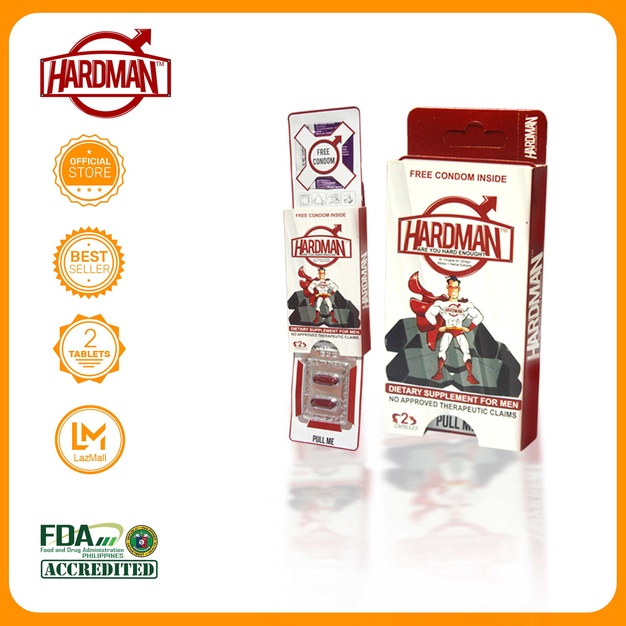 Hardman Men's Supplement 490mg 2 capsules with FREE Condom per Flap ...