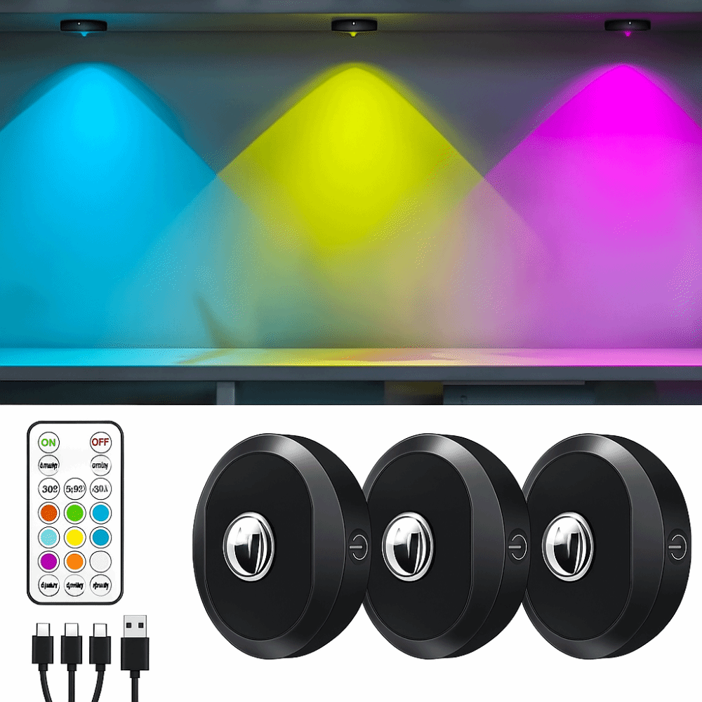 3 Pcs/set Portable Rechargeable Under Cabinet Light Color Changing ...