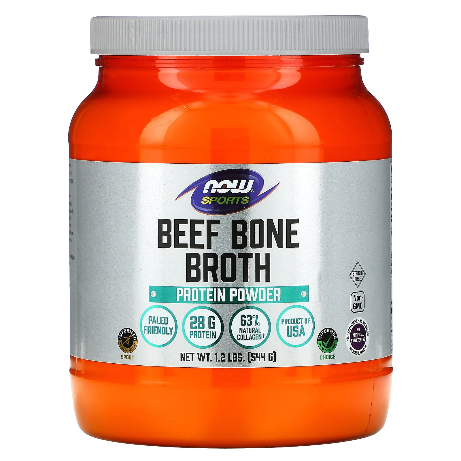 NOW Foods, Sports, Beef Bone Broth, Protein Powder , 1.2 lbs (544 g ...