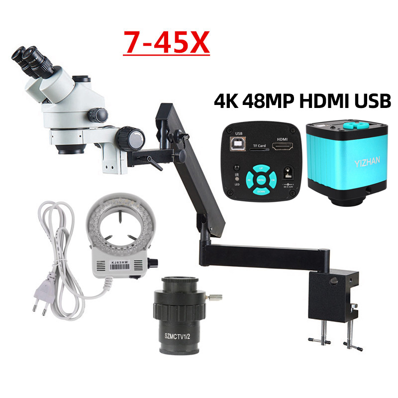 3.5X-180X Double Boom Zoom Simul Focal Trinocular Stereo Microscope ...