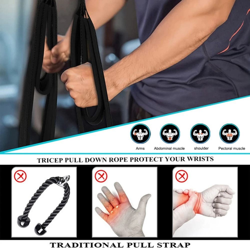 Men Women Anti-Slip Long Triceps Strap Cable Attachment Muscle Training ...