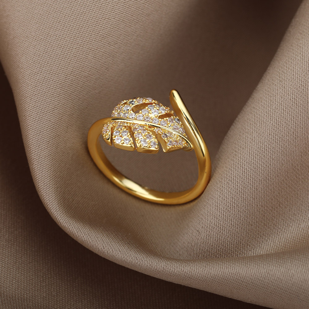 【Mega Sale】Vintage Fashion Elegant Midsummer Leaf Ring 18k Golden Brown ...