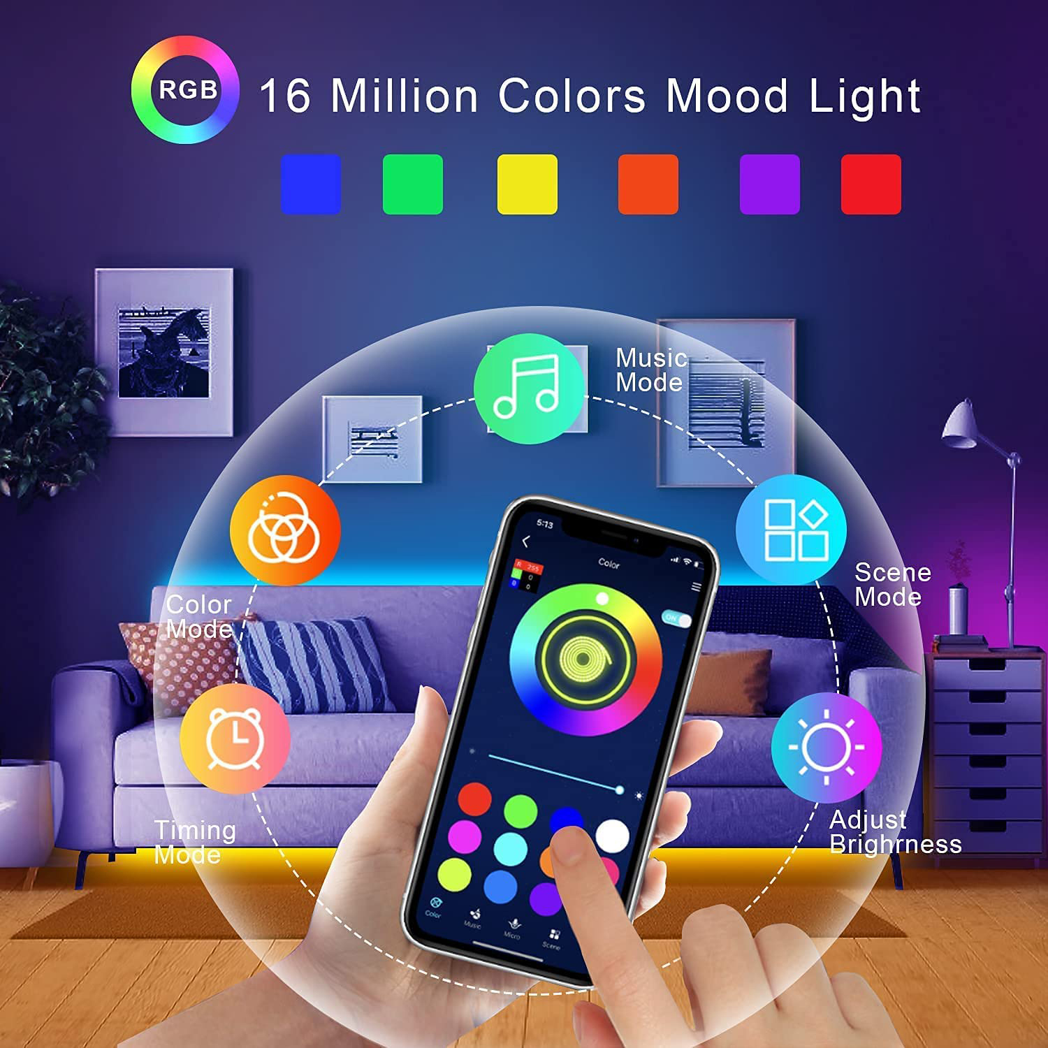 【Bestseller】 Led Lights for Room RGB Led Strip Color Changing RGB Tape ...