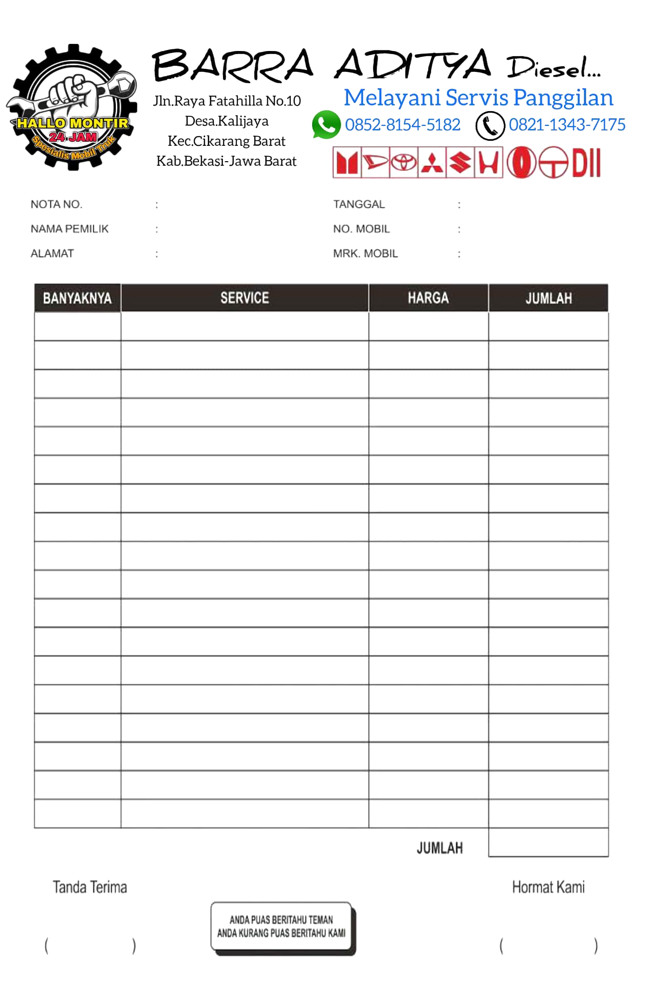 CETAK BUKU NOTA 2 PLY BENGKEL MOTOR BENGKEL LAS BENGKEL MOBIL MINIMAL 4 ...