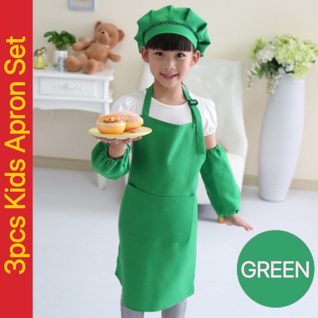 Full Kids Apron Set Children Appron For Kids Chef Hat Topi Drawing ...