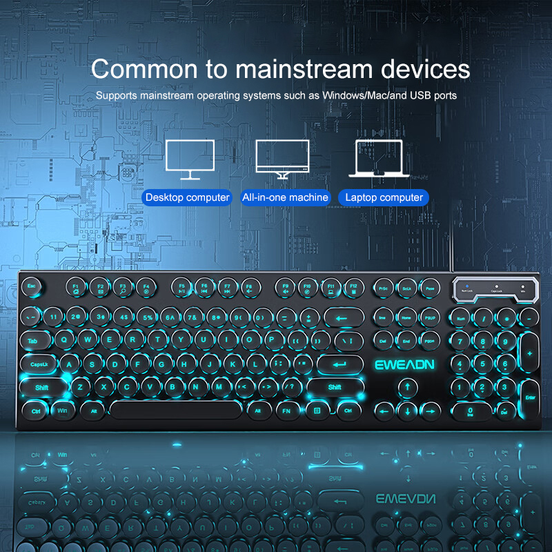 【Must-Have Style】 EWEADN GX330 Typewriter Gaming Keyboard, 104 Keys ...