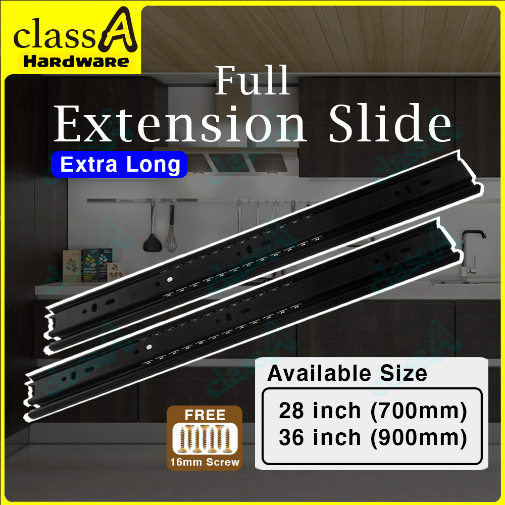 ClassAHW Heavy Duty Full Extension Drawer Slide Super Extra Long Black ...
