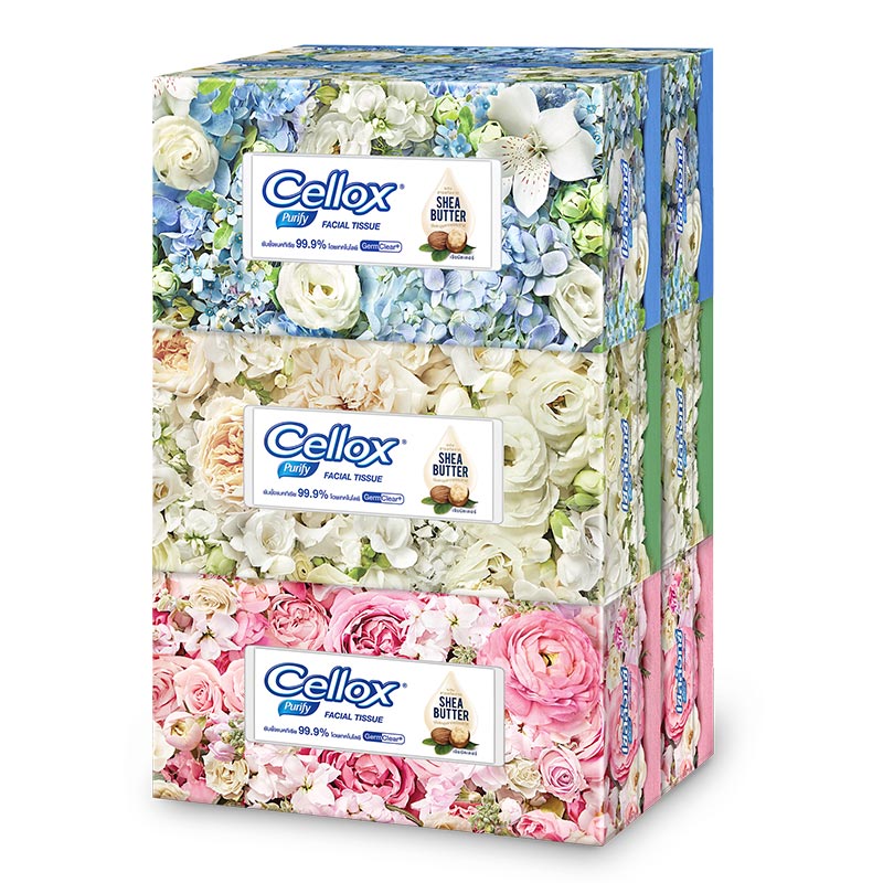 Cellox Purify Flower Facial Tissue 140 sheets x 6 Boxes.เซลล็อกซ์ พิวริ ...
