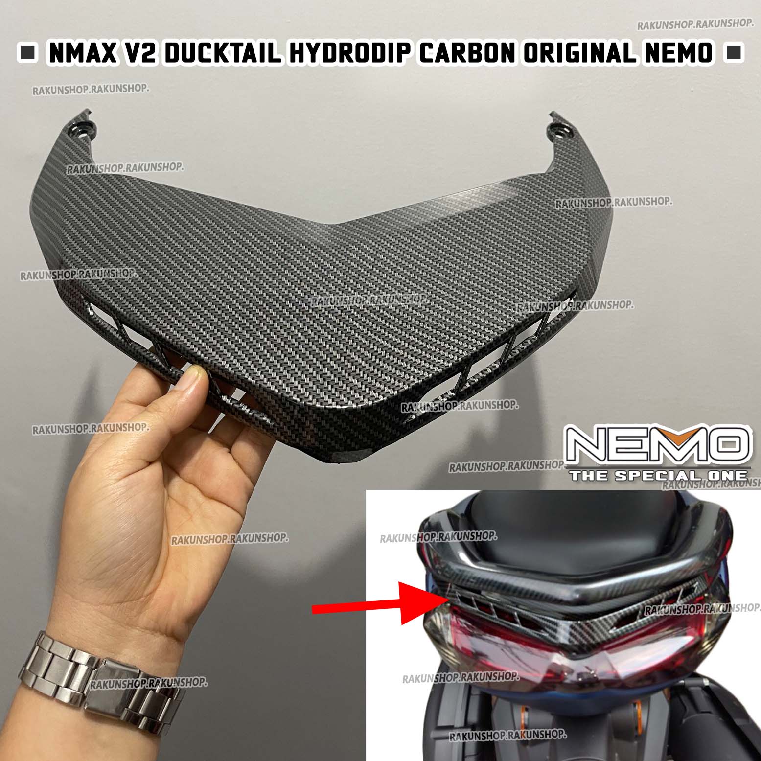 NMAX V2 Carbon Hydrodip ducktail garnish NEMO brand OrigNemo Brand ...