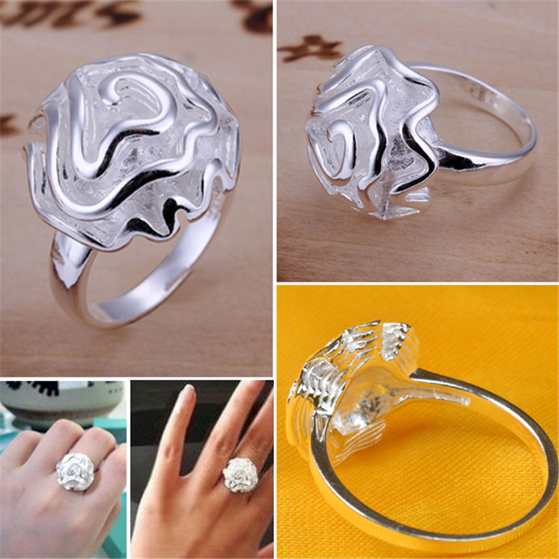 Fashion Charming Women Silver Charm Flower Hibiscus White Roses Ring ...