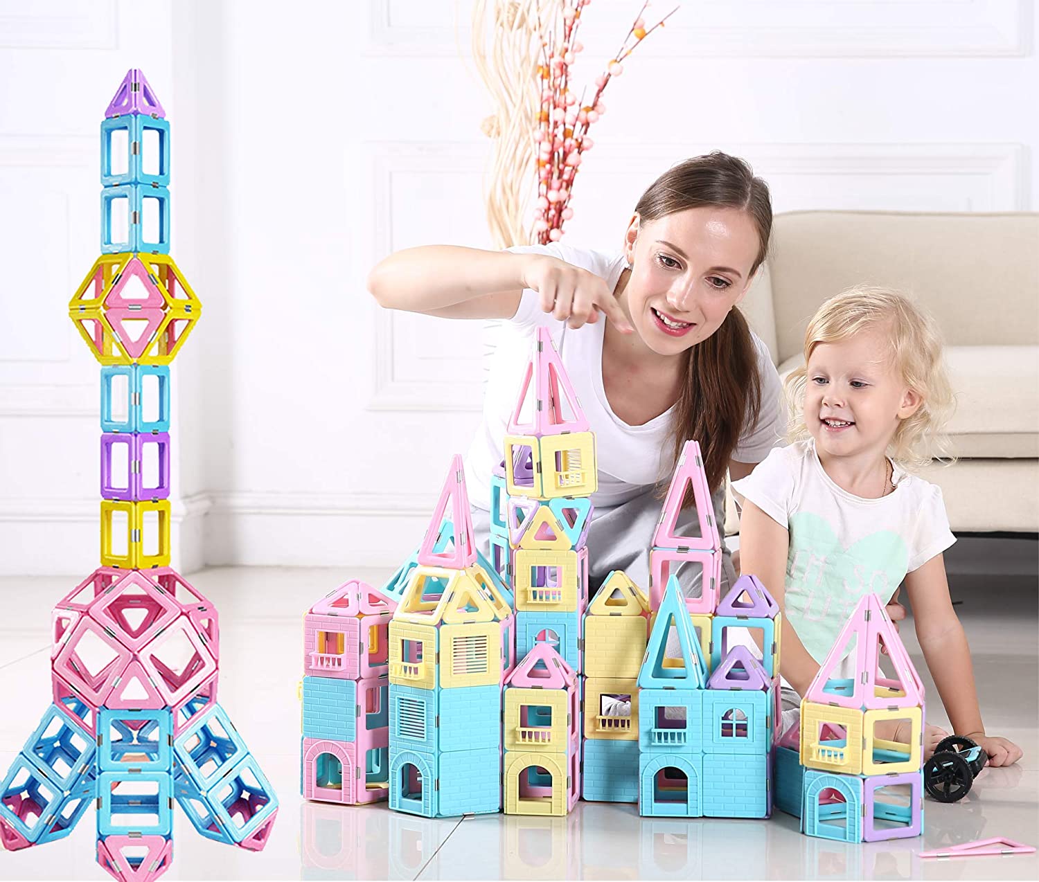dreambuilderToy 108 Piece Magnetic Tiles,Magnet Building Blocks,STEM ...