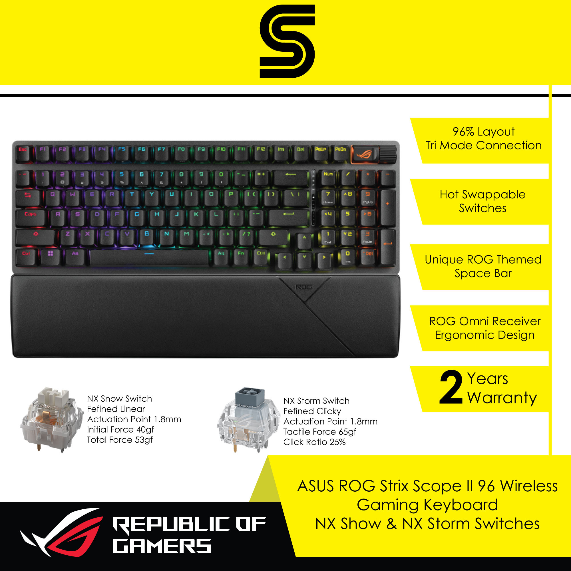 ASUS ROG Strix Scope II 96 Wireless Gaming Keyboard - NX Snow & Storm ...