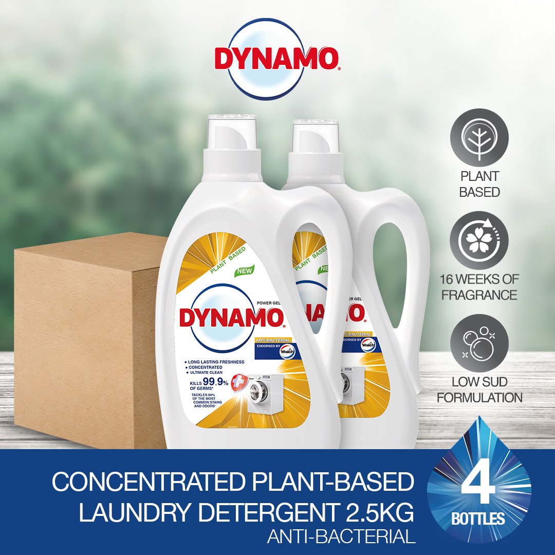 DYNAMO Plant Based Laundry Liquid Detergent 2.5kg/2.7kg x 4 Bottles ...