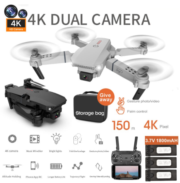 Drone E88 Pro with Dual Camera 4k HD wide angle WiFi FPV Drone Height ...