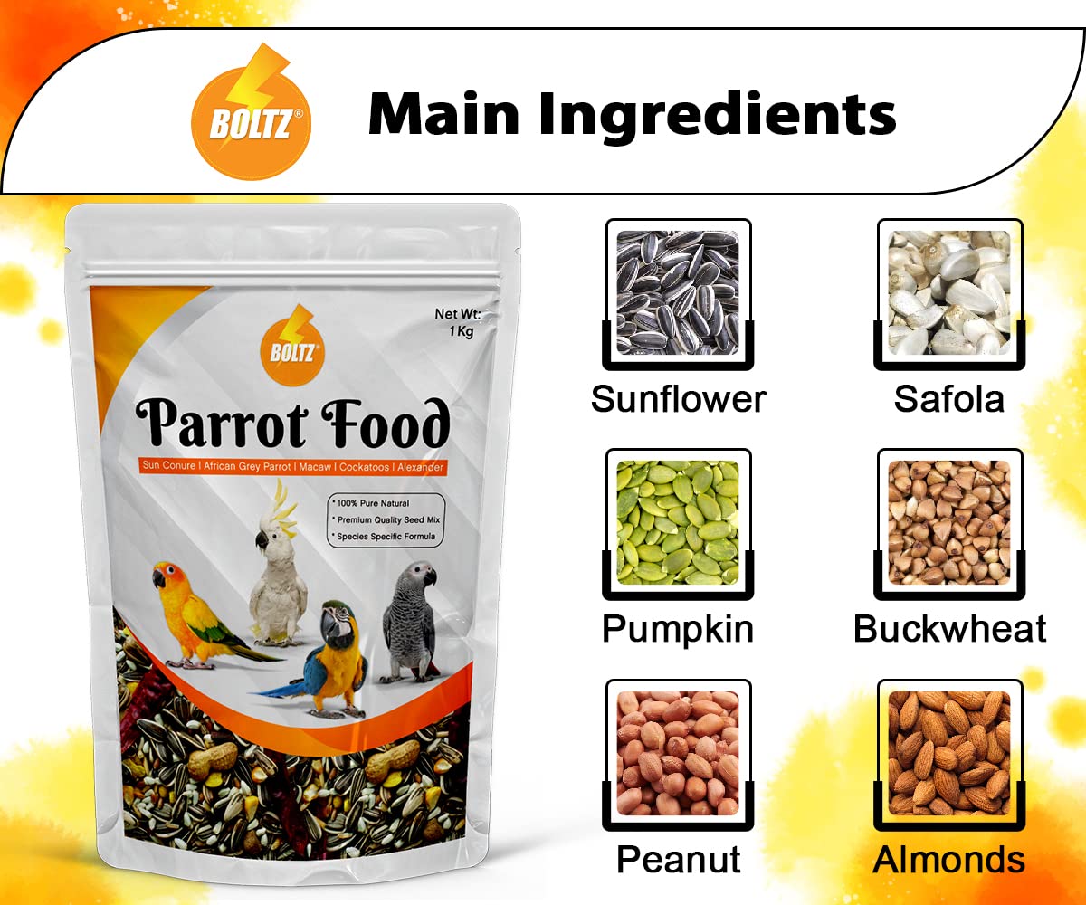 Boltz Parrot Food 1Kg for Big Parrot,African Grey Parrot,Sun Conure ...