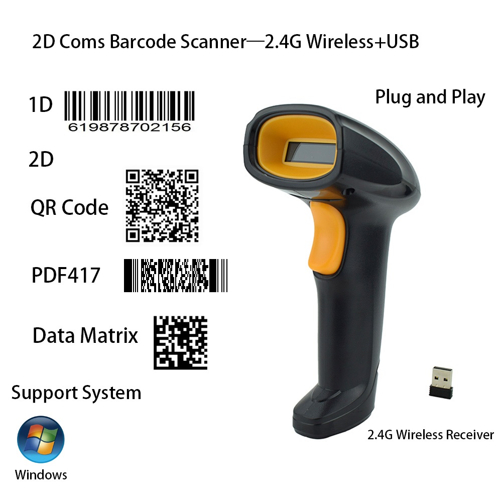 Barcode Scanner 2D Wireless Barcode Scanner Scan QR Code & Barcode ...