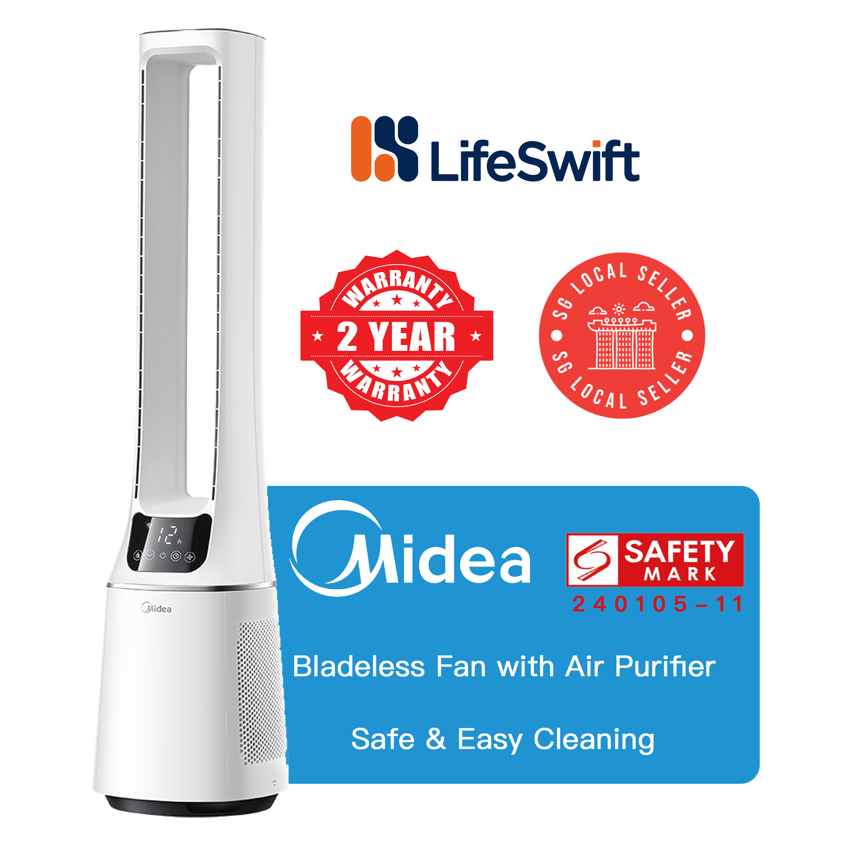Midea 10 Speed 2-in-1 Easy to Clean DC MOTOR Bladeless Fan with +ION ...