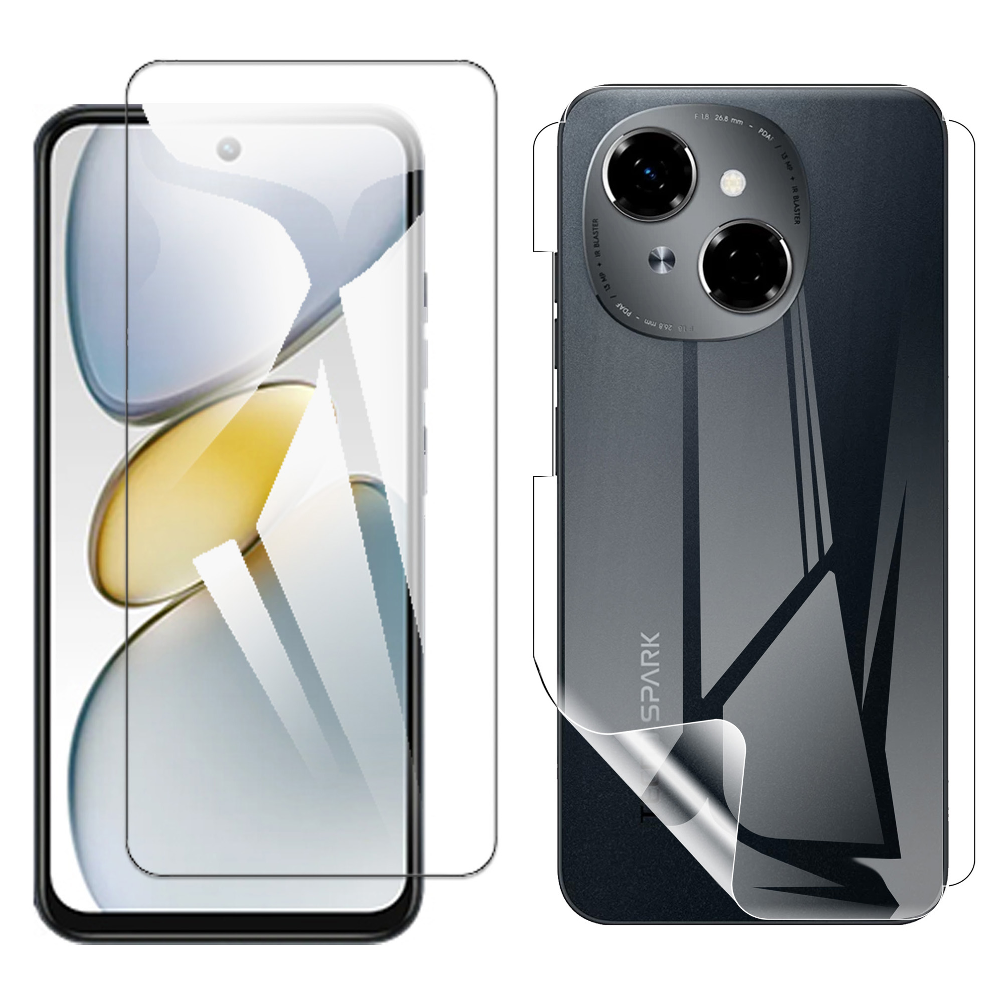 Tecno Spark Go 1 Glass Protector Polish Screen Tempered + Back Clear ...