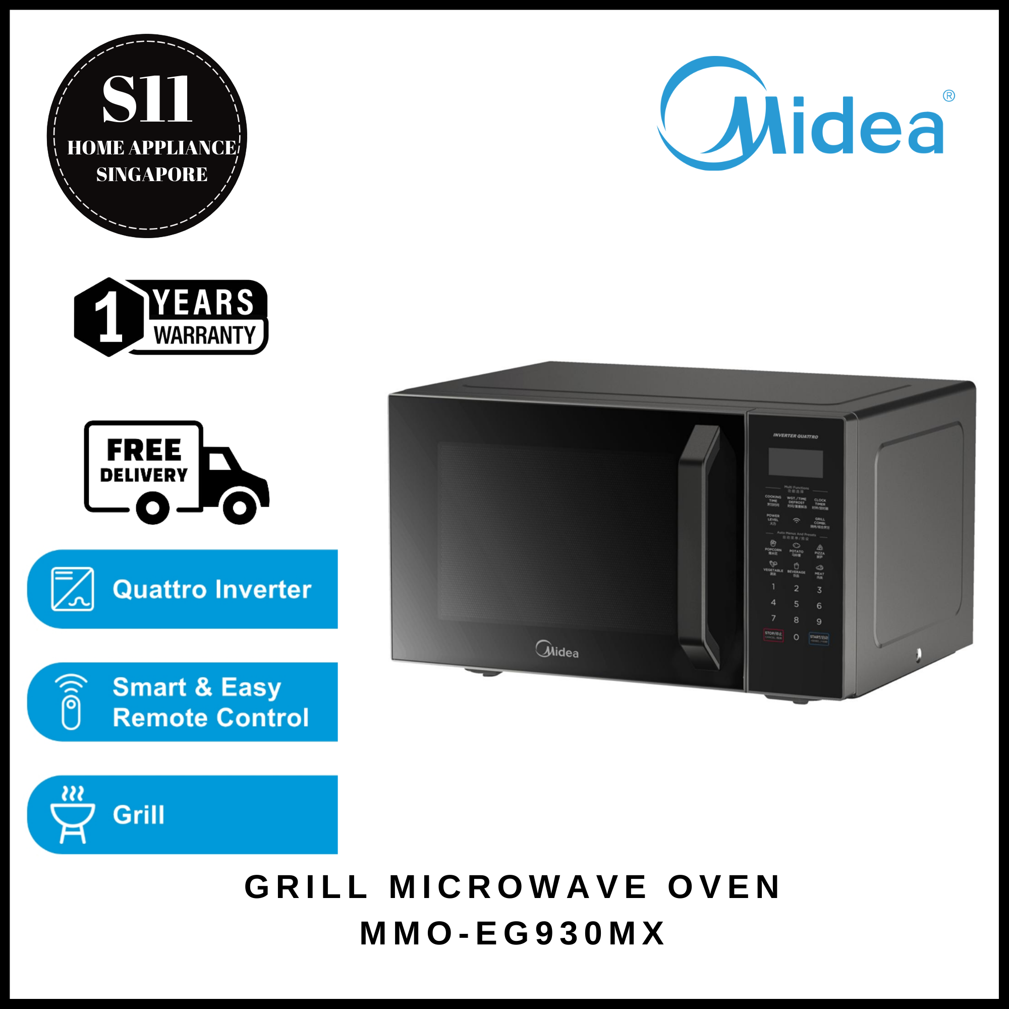 MIDEA 30L GRILL MICROWAVE OVEN MMO-EG930MX - 1 YEAR WARRANTY | Lazada ...