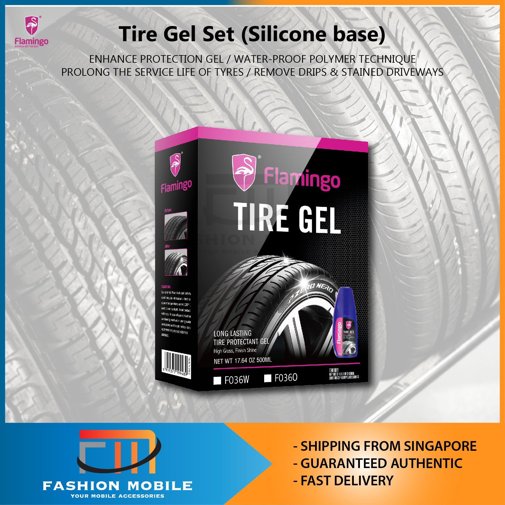 Flamingo Enhance Tire Gel Set with Sponge 500ml Silicone Base Oil Base ...