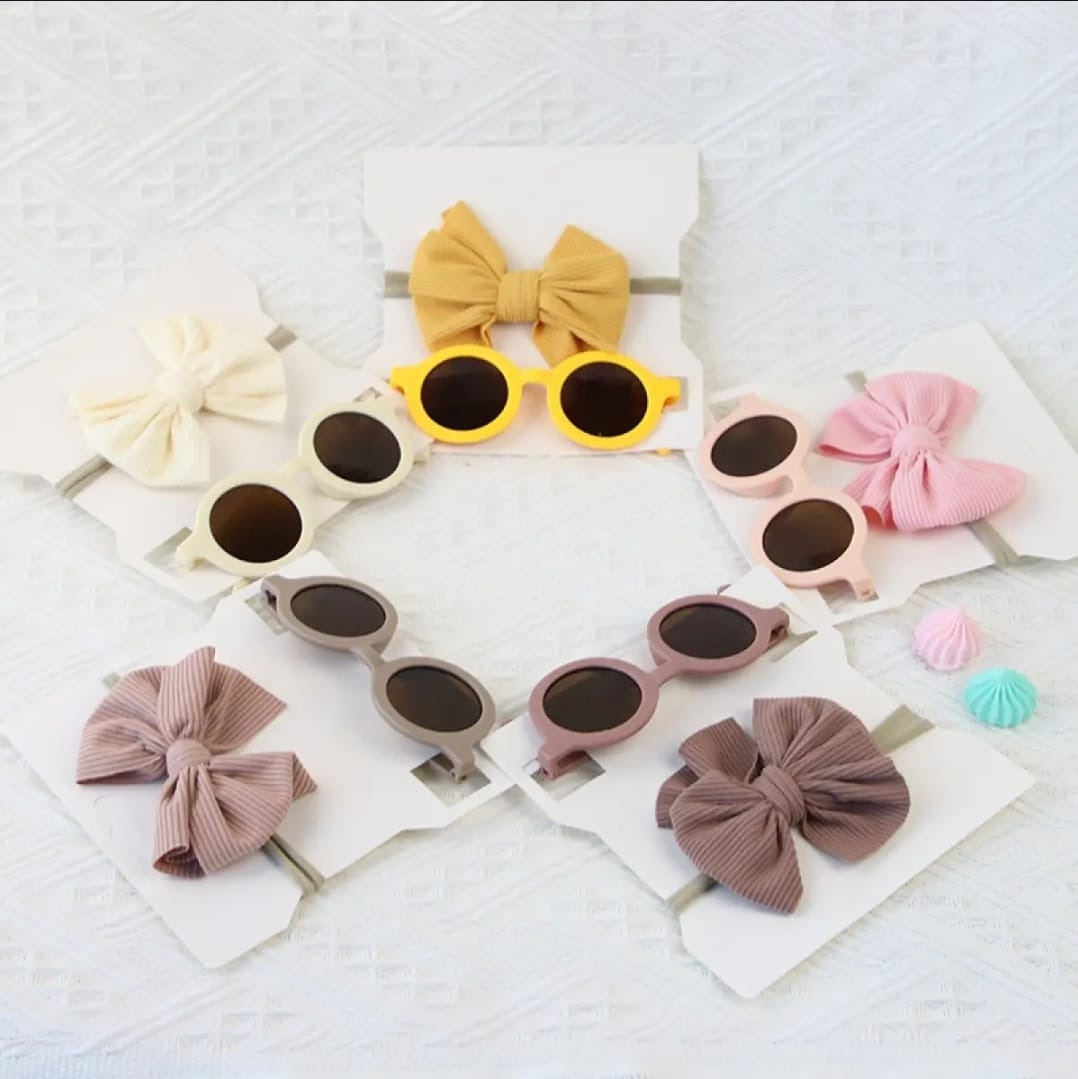 LDM 2Pcs/Set Headband Sunglasses Set Baby Elastic Nylon Hair Band Children Round Sun Glasses ...