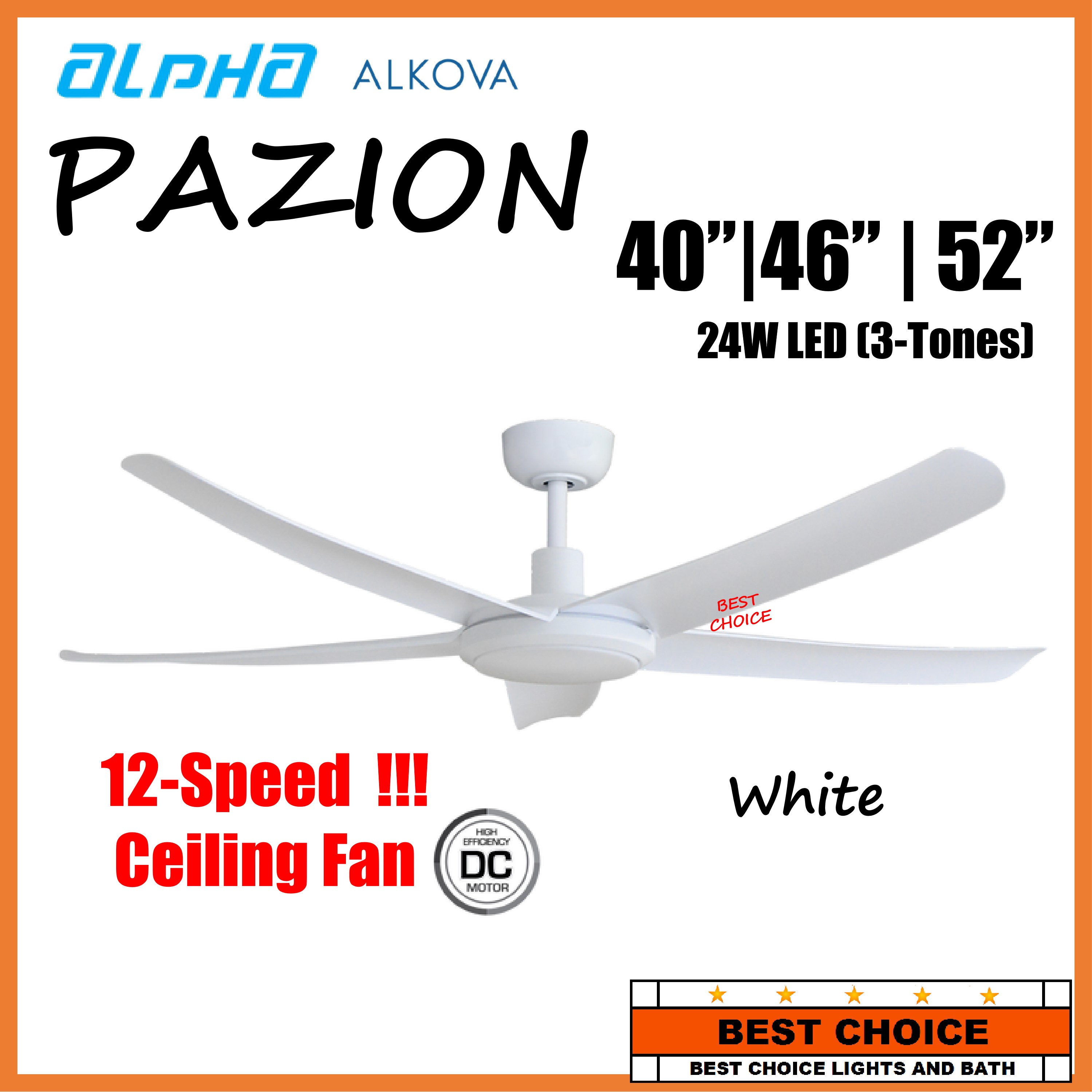 ALPHA ALKOVA Pazion DC Motor Ceiling Fan 40/46/56-Inch 12-Speed Led ...