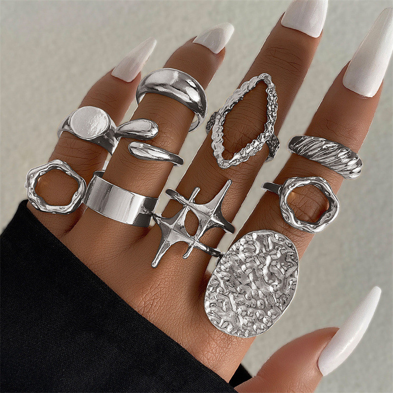 10Pcs/Set Exaggeration Retro Metal Lava Lines Geometry Irregular ...