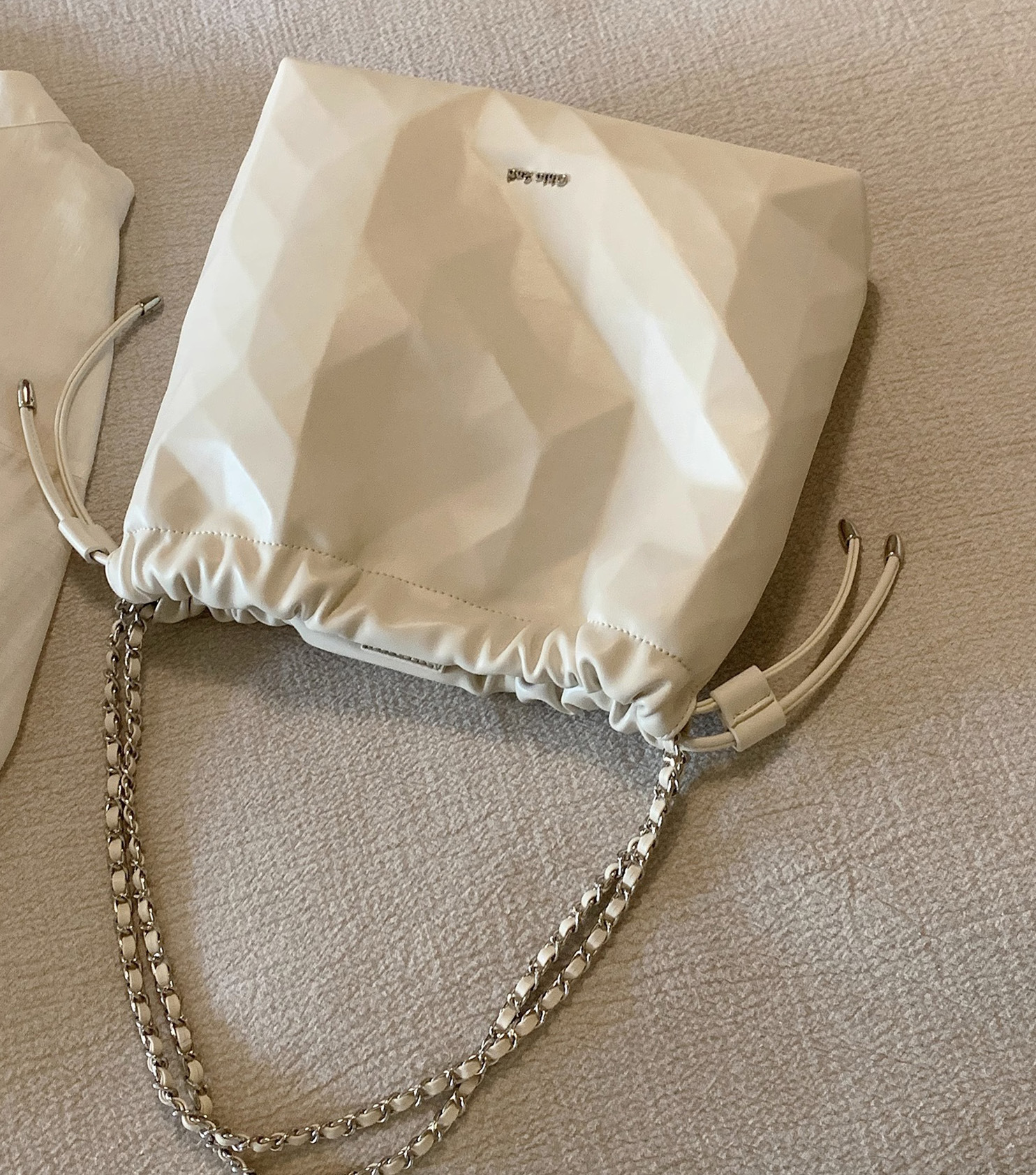 Cream Large White Bucket Bag Geometric Niche Chain Shoulder Bag ...
