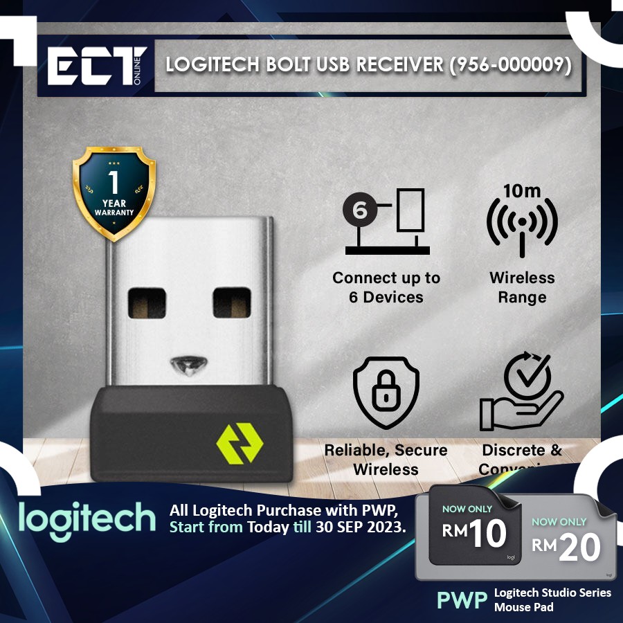 Logitech Bolt USB Receiver Connect up to 6 Logi Bolt Wireless Keyboard ...