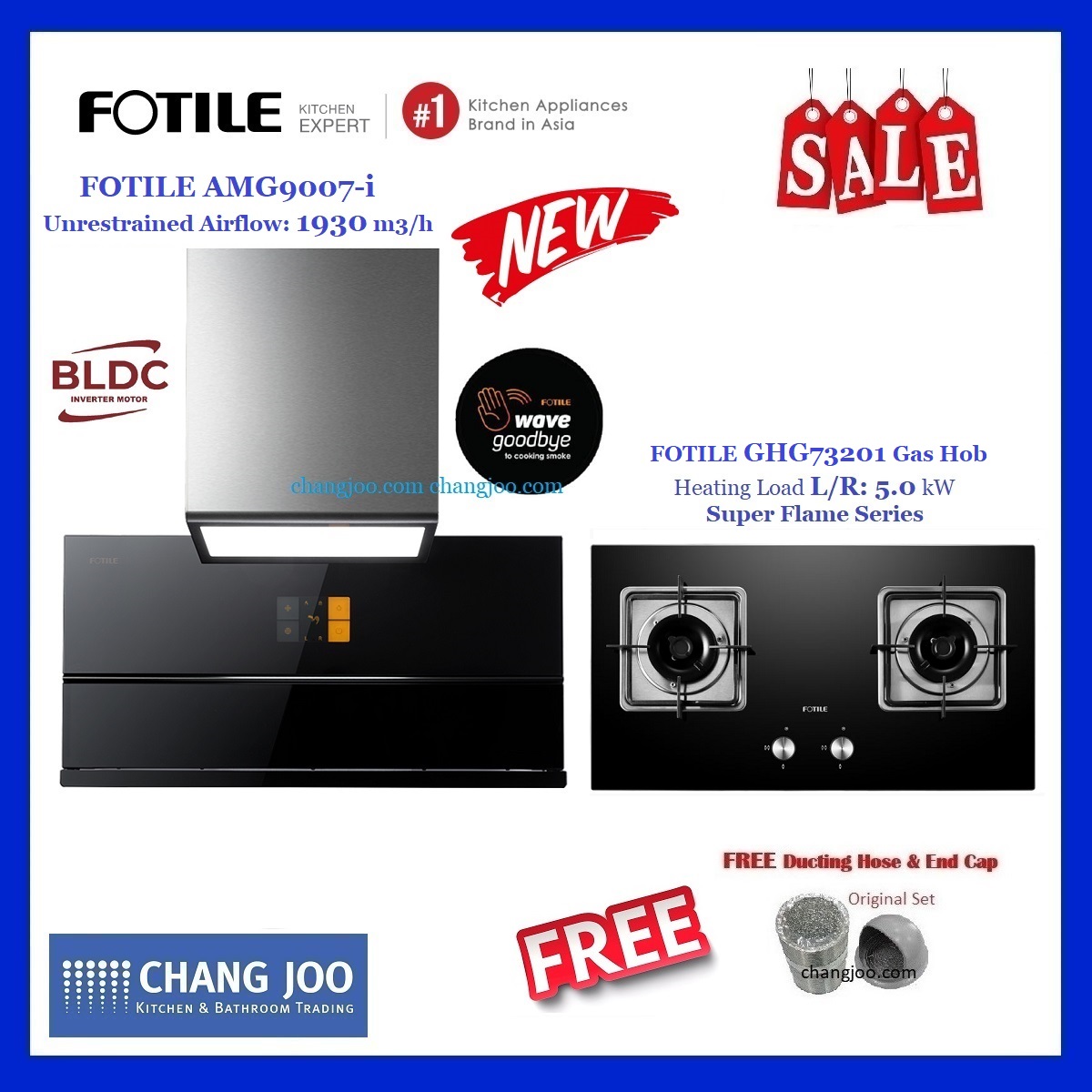 FOTILE AMG9007-i Chimney Hood + GHG73201 Built-in Gas Hob | Lazada