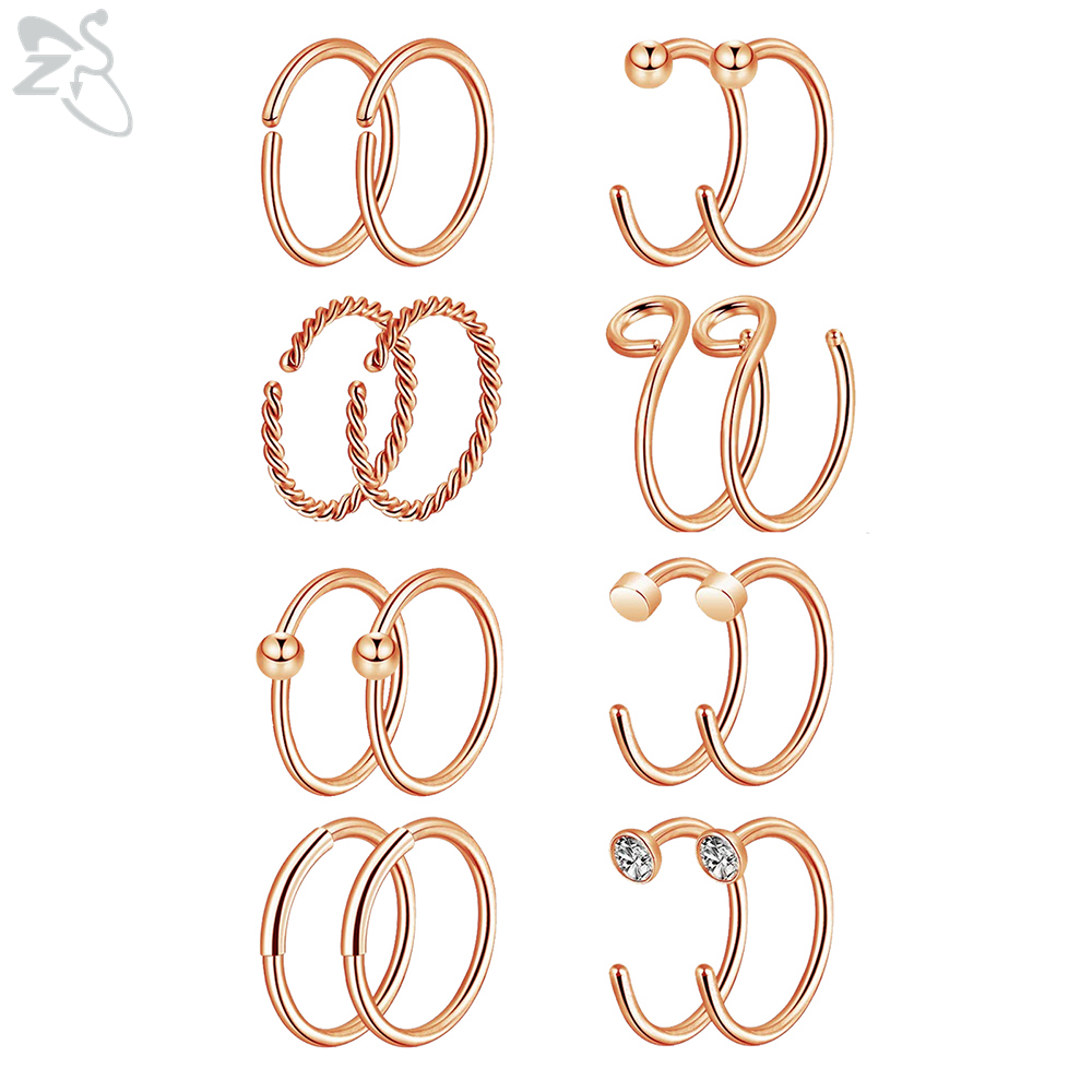 ZS 16 Pcs/lot Steel Nose Rings Fake Helix Septum Ring Tragus Lip Ear ...