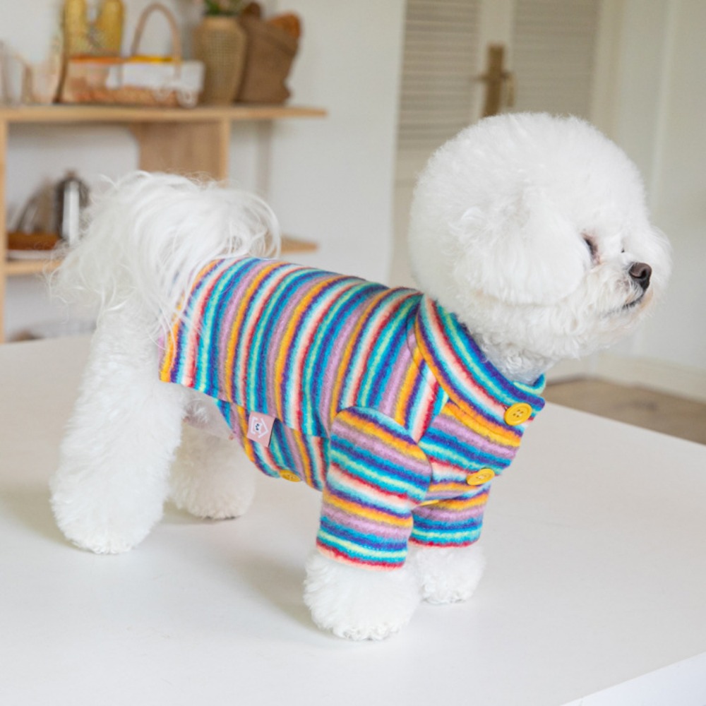 【VintageEssence】Autumn Winter Striped Plush Buttoned Coat Dog Coat Pet ...