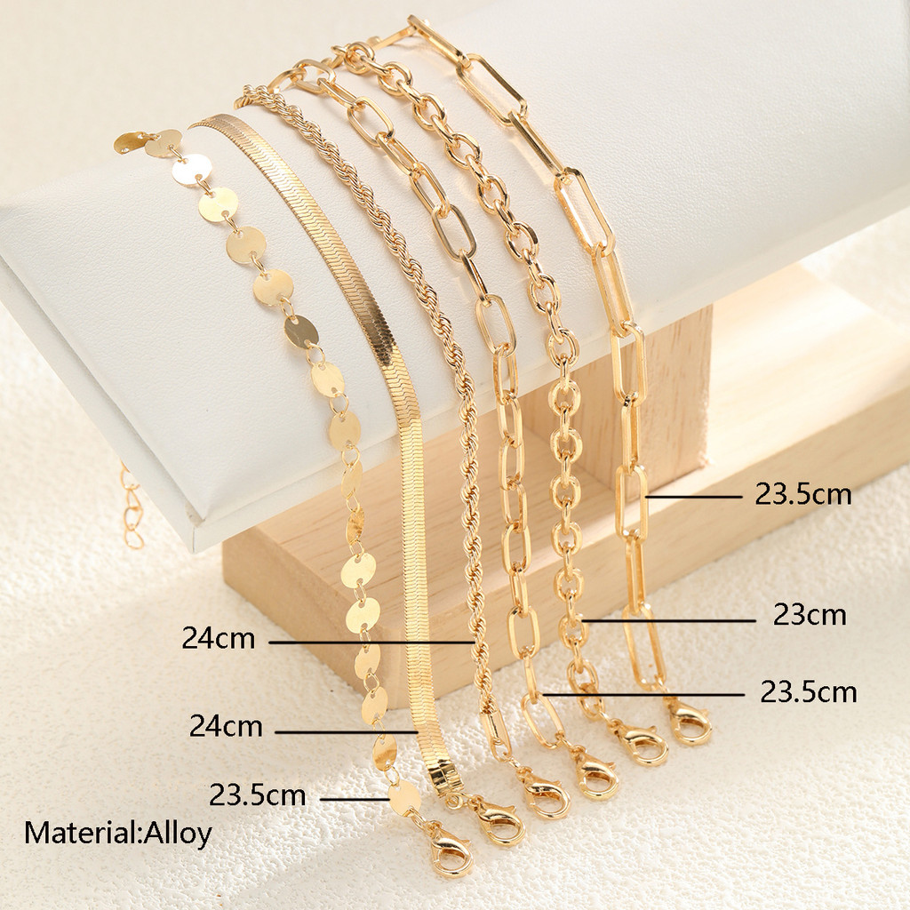 6Pcs/Set Elegant Women Male Gold Metal Wafer Snake Bone Chain Bracelet ...