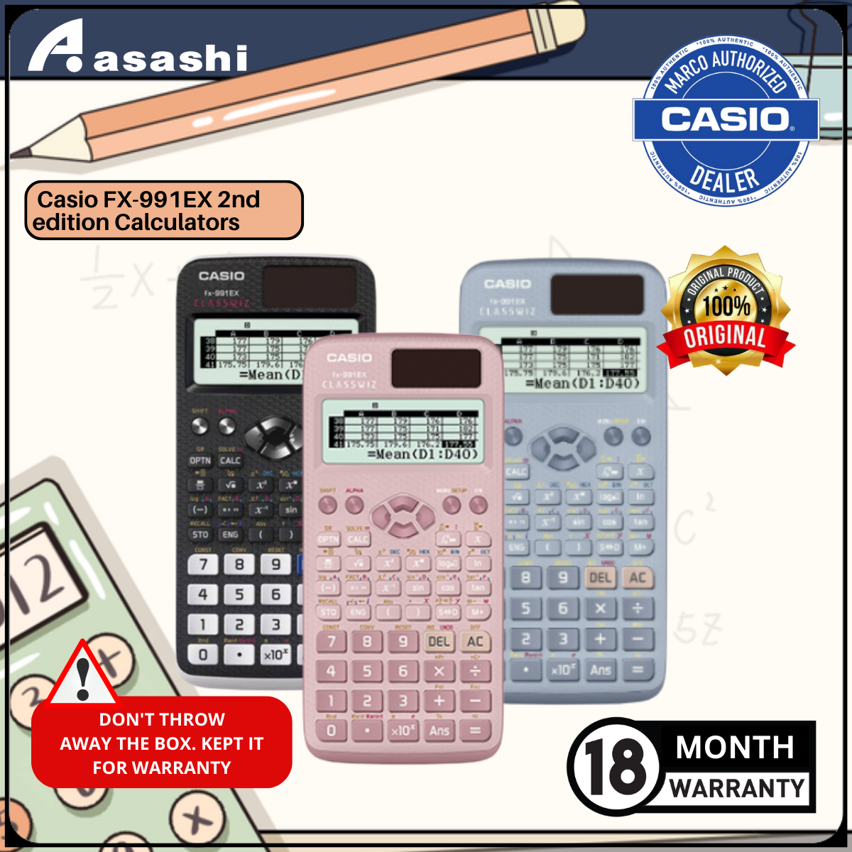 Casio FX-991MS 2 /Casio FX-991EX (Black/Pink/Blue) Scientific ...