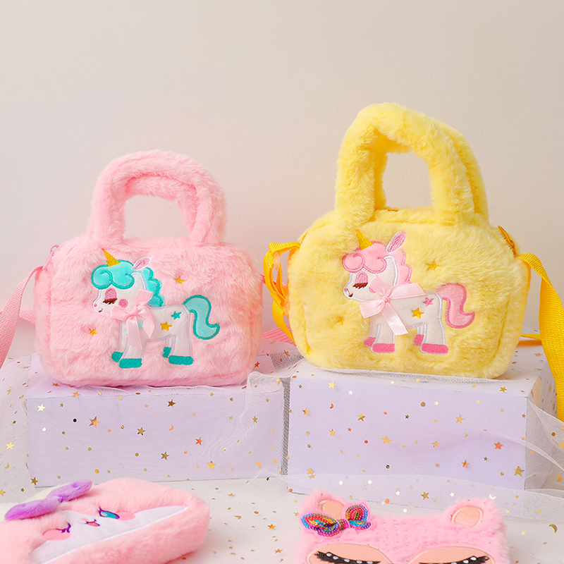 Kid Embroidery Unicorn Plush Crossbody Purses And Handbags Little Girls ...