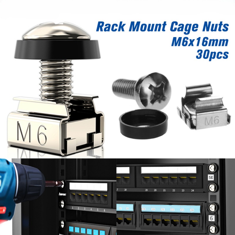 【FREE SHIPPING】30pcs M6 x 16mm Rack Mount Cage Nuts M6 Screwnuts For ...
