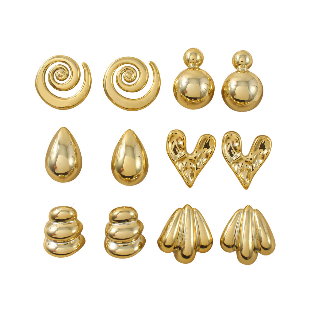 6Pairs/Set Retro Female Gold Acrylic CCB Spiral Heart-shaped Water Drop ...