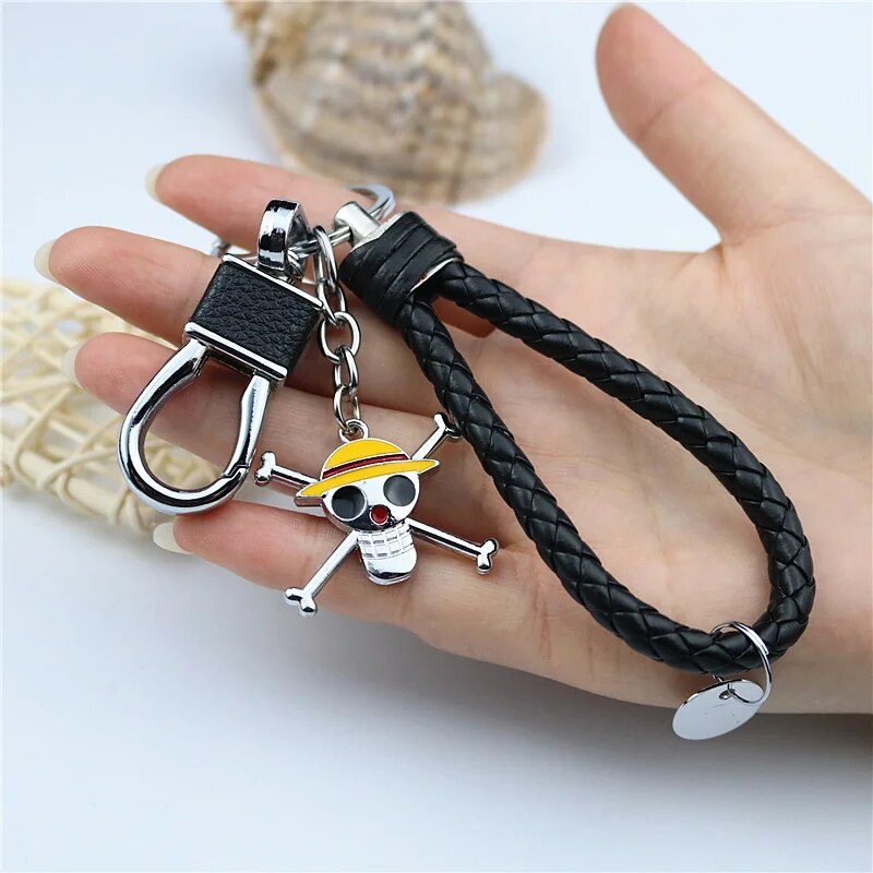 Set Leather rope Metal Keychain One Piece Hat Anchor Pendant Car ...