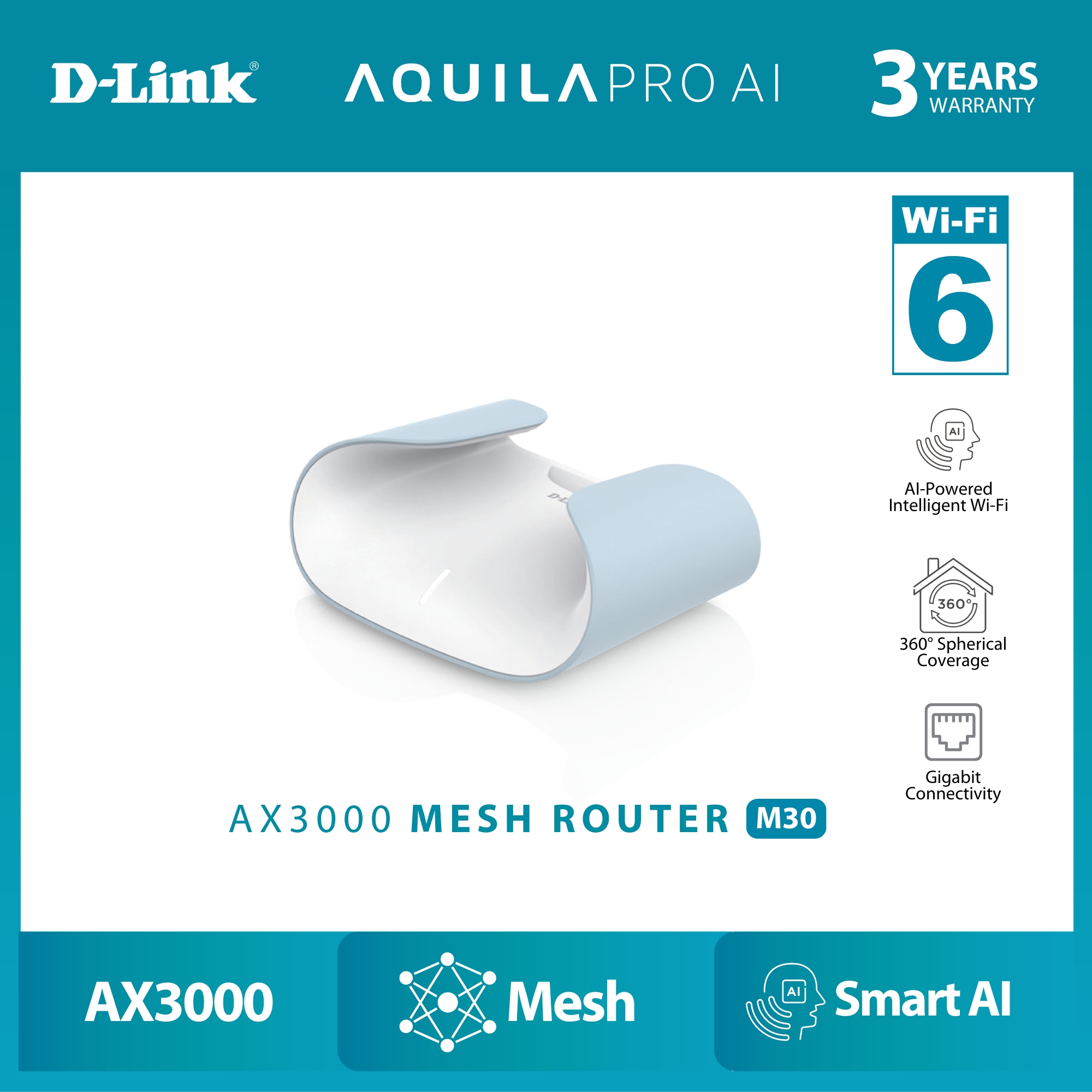 D-Link M30 Aquila Pro AI AX3000 WiFi 6 Wireless 6 Mesh Router ...