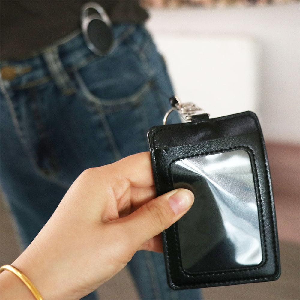 Gift PU Retractable Key Chain Card Case Black Wallet Badge Holder ...