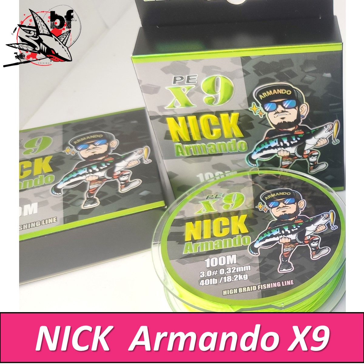 สาย pe x9 Nick Armando สายถัก9 สีเขียวสด ขนาด #2.0/35lbs #3.0/45lbs ยาวม้วนละ 100 เมตร นิ๊ก อาร์ ...