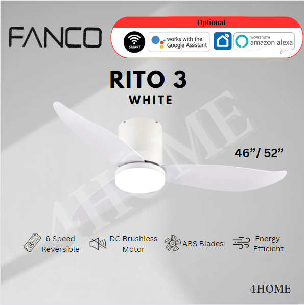 Fanco RITO-3 RITO-5 Black White Pine Wood Smart Ceiling Fan | Lazada ...