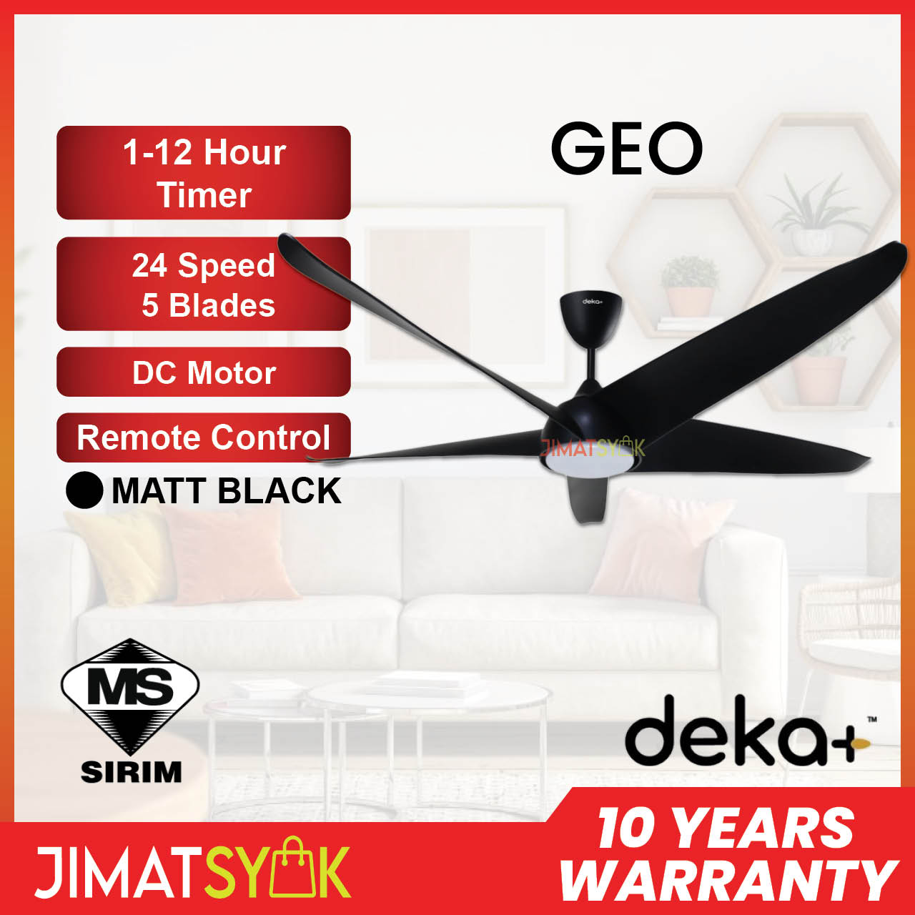[2024 NEW] DEKA+GEO Fan 60 Inch 5 Blades 24 Speeds + Reverse Mode DC ...